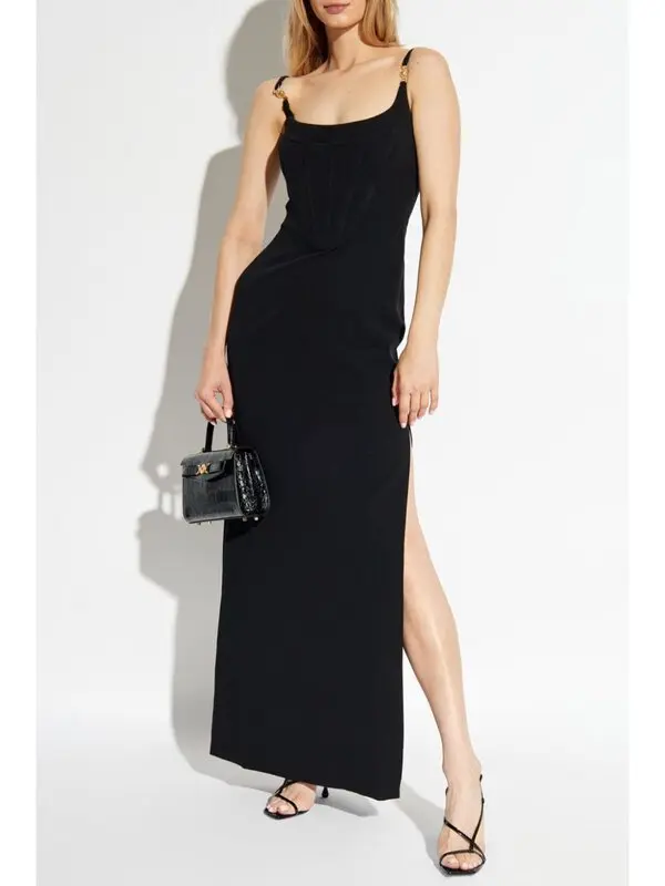 rihanna crochet dress Versace Black Velvet Corset Dress – Treasures of NYC