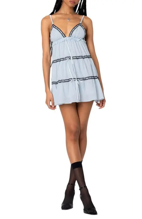 EDIKTED Angelica Tiered Babydoll Mini Dress - Light-blue