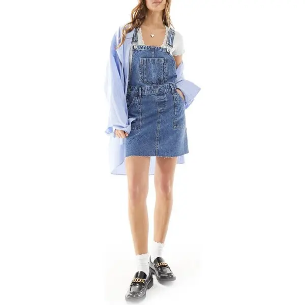 denim dress miss selfridge Miss Selfridge Embroidered Denim Dress With Belt in Blue