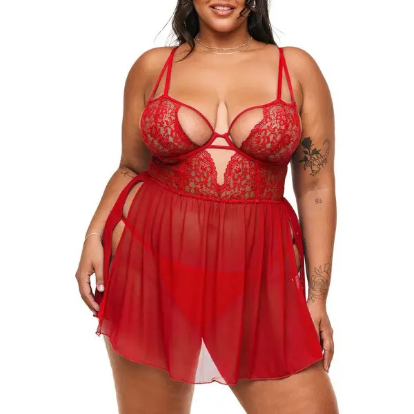 ADORE ME Rae Unlined Babydoll & G-string Set Lingerie - Dark Red