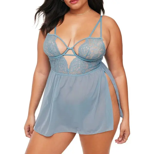 ADORE ME Rae Unlined Babydoll & G-string Set Lingerie - Medium Blue