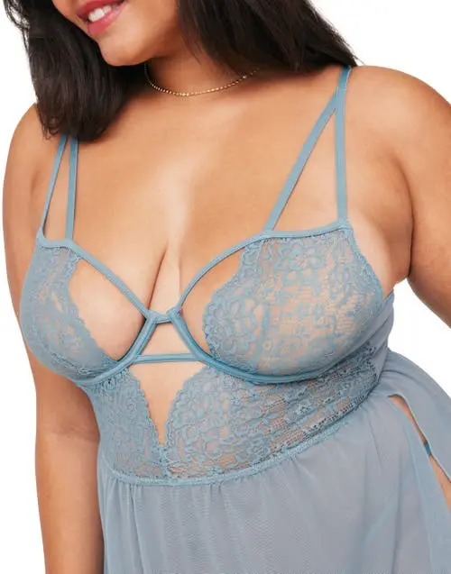 ADORE ME Rae Unlined Babydoll & G-string Set Lingerie - Medium Blue