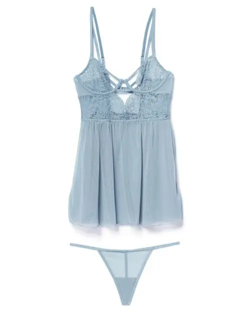 ADORE ME Rae Unlined Babydoll & G-string Set Lingerie - Medium Blue