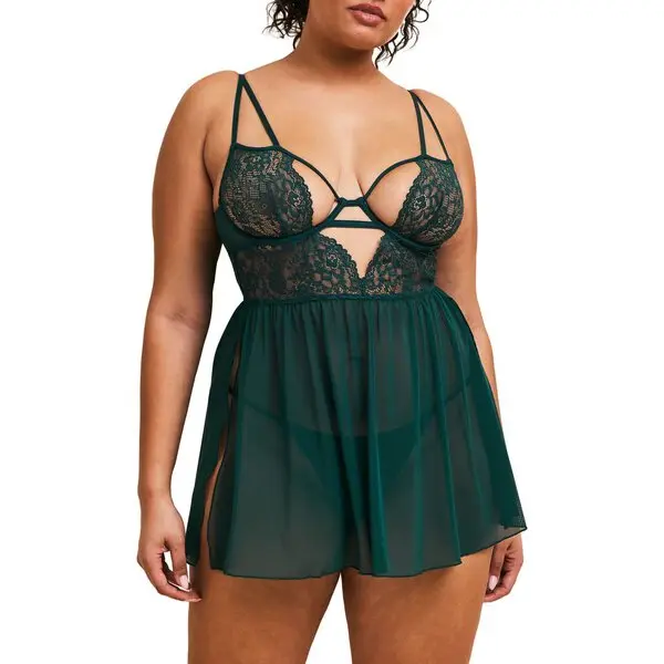 ADORE ME Rae Unlined Babydoll & G-string Set Lingerie - Medium Green