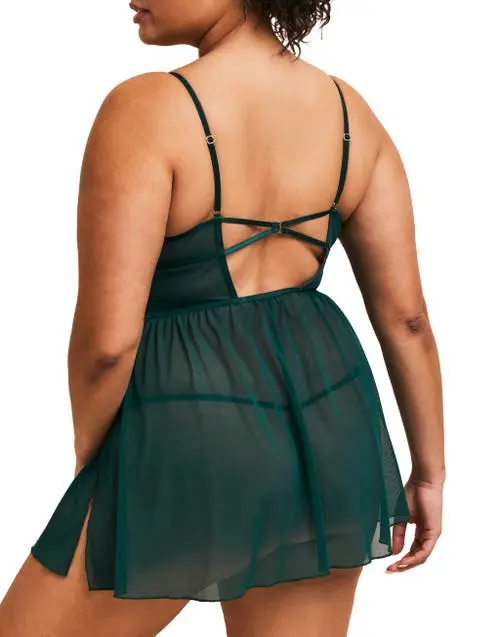 ADORE ME Rae Unlined Babydoll & G-string Set Lingerie - Medium Green