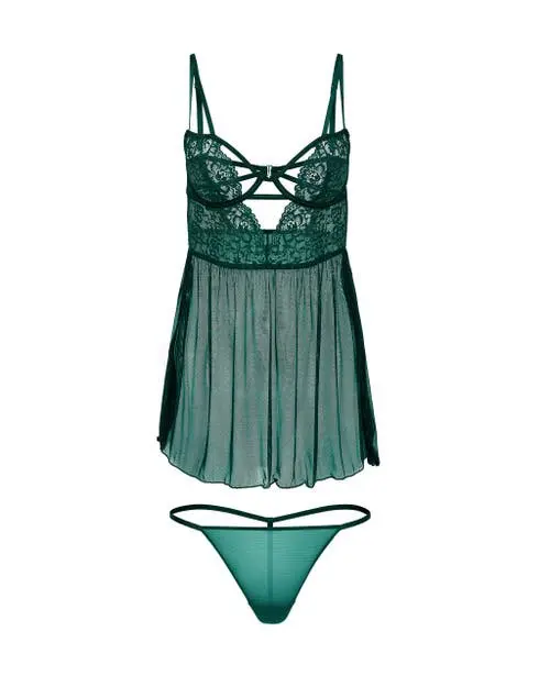 ADORE ME Rae Unlined Babydoll & G-string Set Lingerie - Medium Green