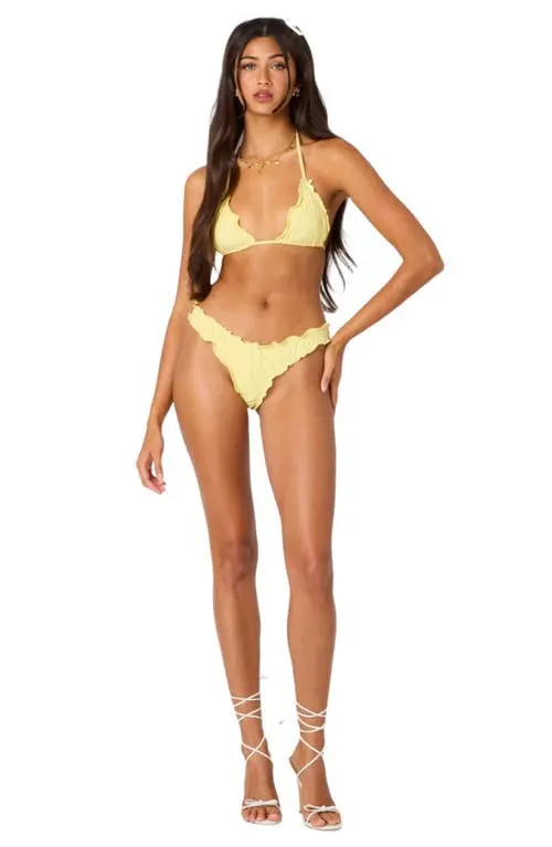 EDIKTED Ruffle Edge Triangle Bikini Top - Yellow