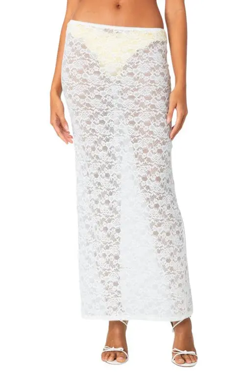 EDIKTED Oceana Sheer Lace Maxi Skirt - White