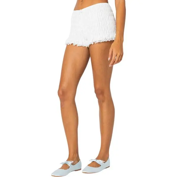 EDIKTED Tali Scrunch Lace Trim Shorts - White