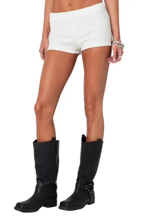 EDIKTED Phoebe Textured Knit Shorts - White
