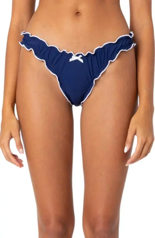 EDIKTED Ruffle Edge Bikini Bottom - Navy