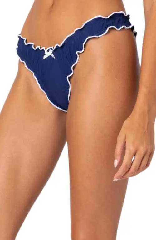 EDIKTED Ruffle Edge Bikini Bottom - Navy