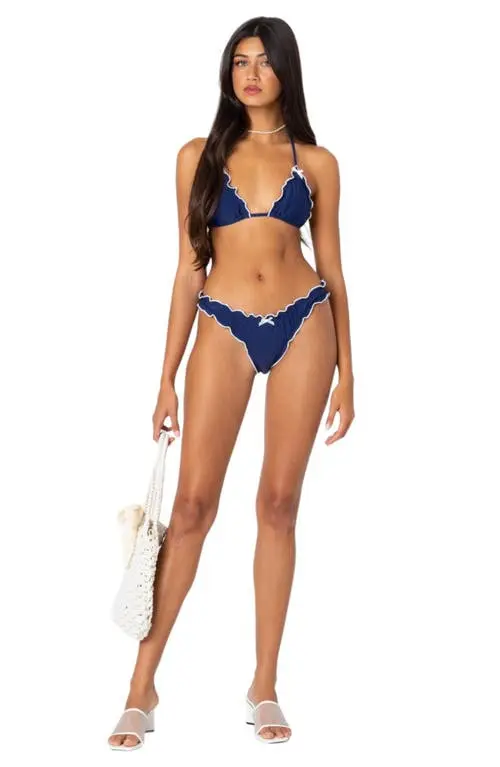 EDIKTED Ruffle Edge Bikini Bottom - Navy