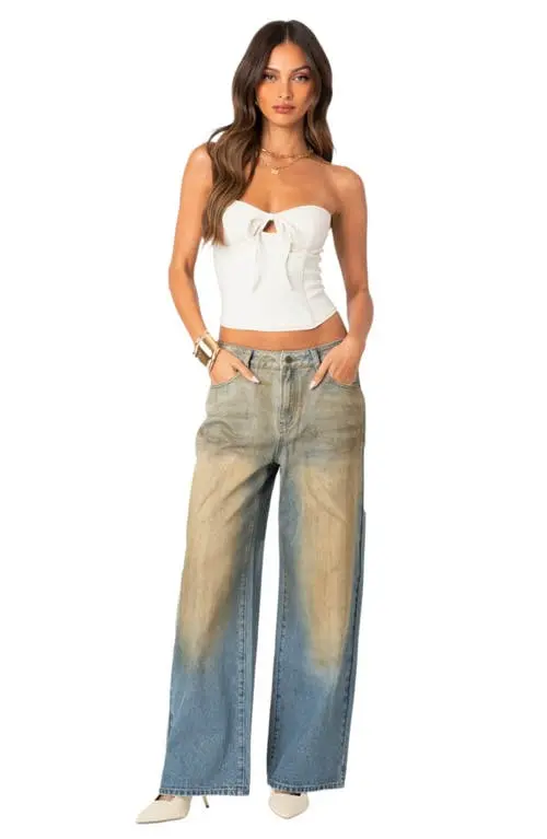 EDIKTED Muddy Wash Wide Leg Jeans
