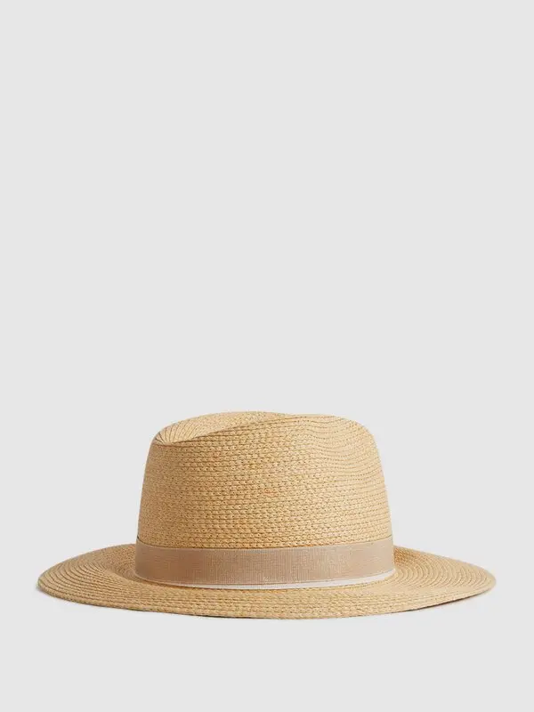 REISS Gracie Raffia Short Brim Sun Hat