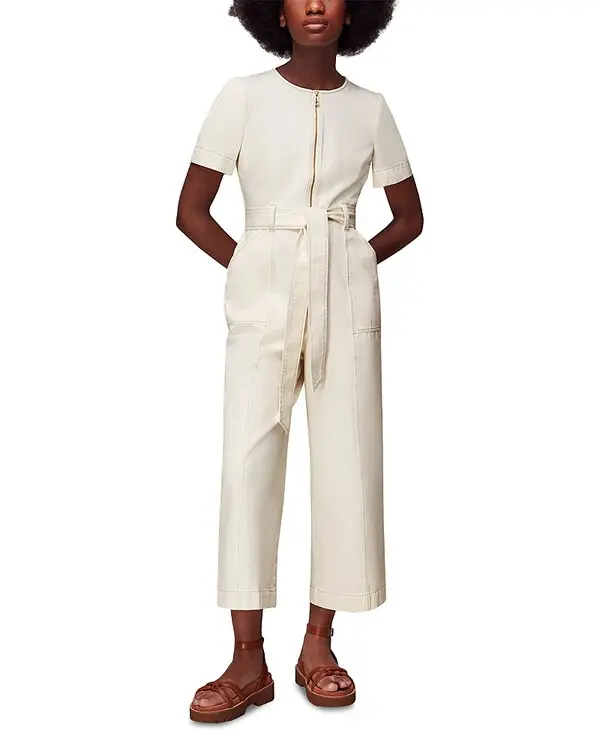 Whistles Zip Front Denim Jumpsuit - Ivory
