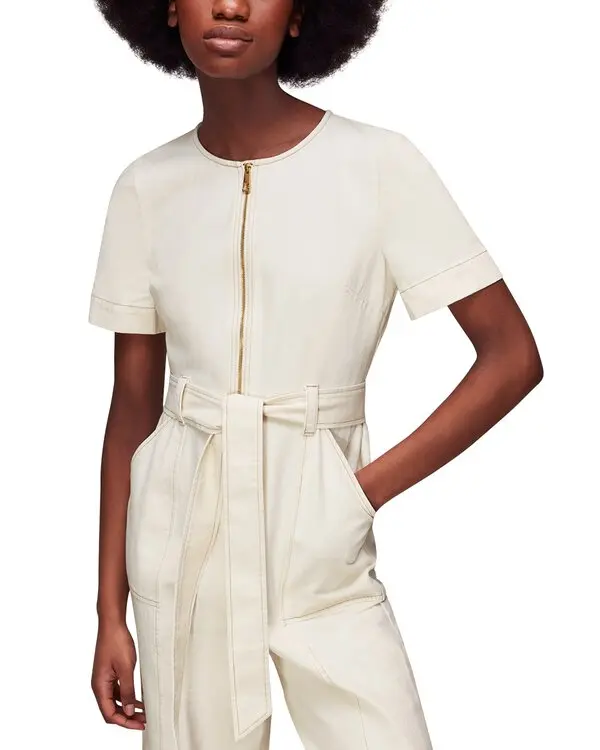 Whistles Zip Front Denim Jumpsuit - Ivory