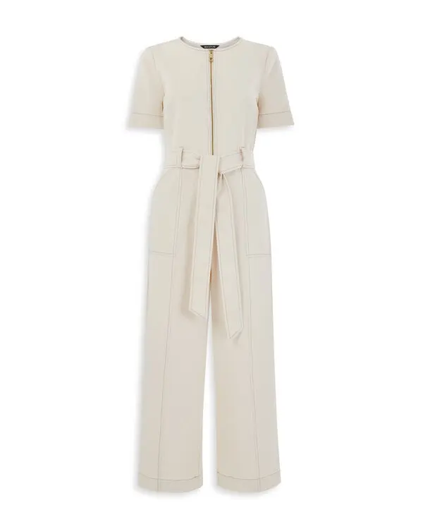 Whistles Zip Front Denim Jumpsuit - Ivory