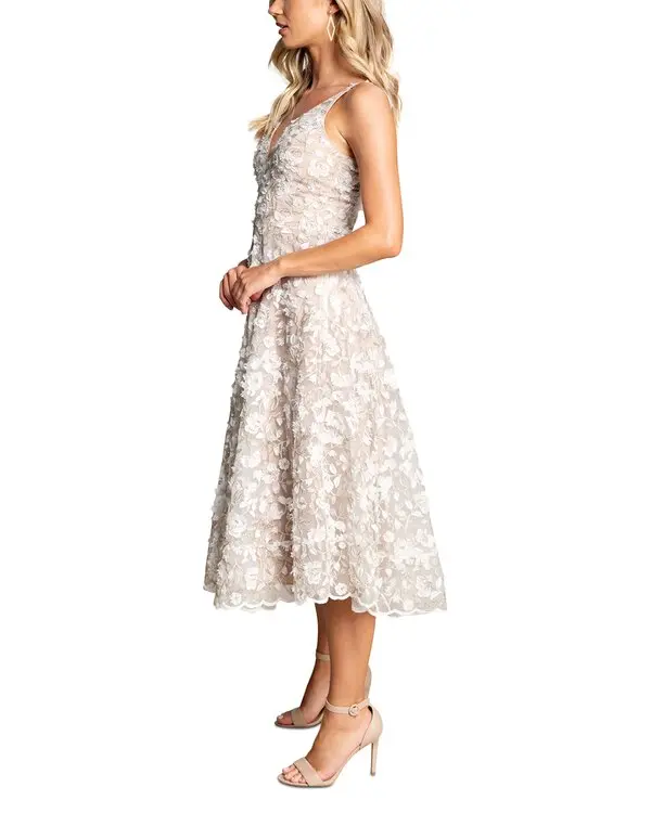 Dress The Population Elisa Embroidered Midi Dress - White/gold