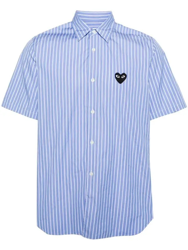 Play Comme Des Garcon Heart-patch Striped Shirt - Blue