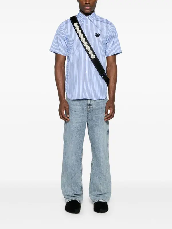 Play Comme Des Garcon Heart-patch Striped Shirt - Blue