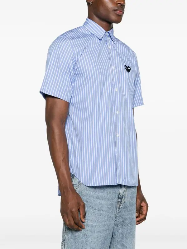 Play Comme Des Garcon Heart-patch Striped Shirt - Blue