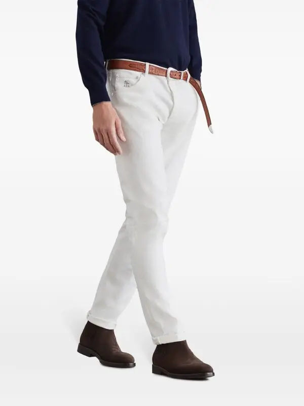 Brunello Cucinelli Logo-embroidered Jeans - White