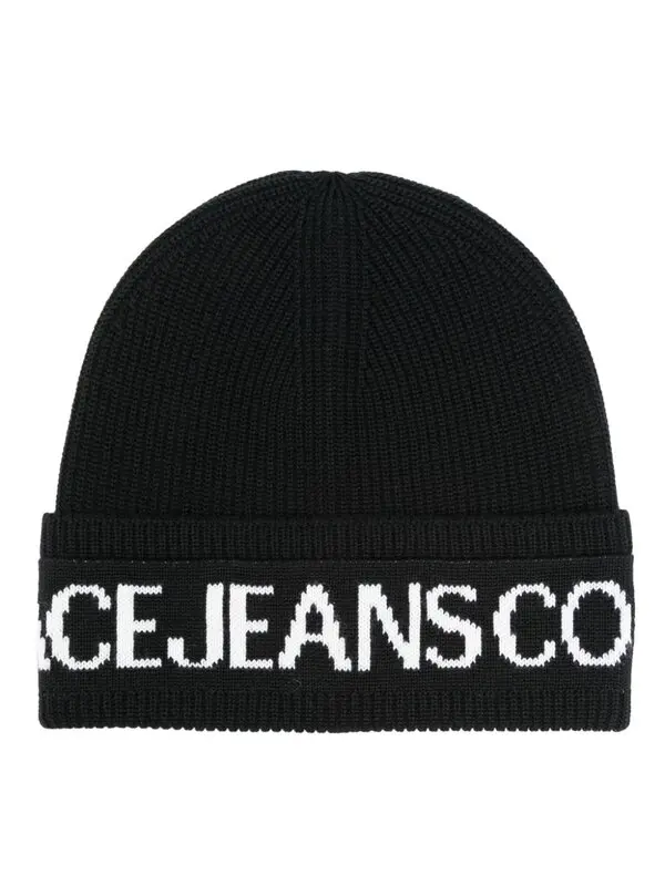 Versace Intarsia-logo Knit Beanie - Black