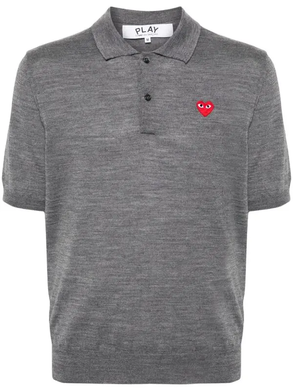 Play Comme Des Garcon Heart-patch Wool Polo Shirt - Grey
