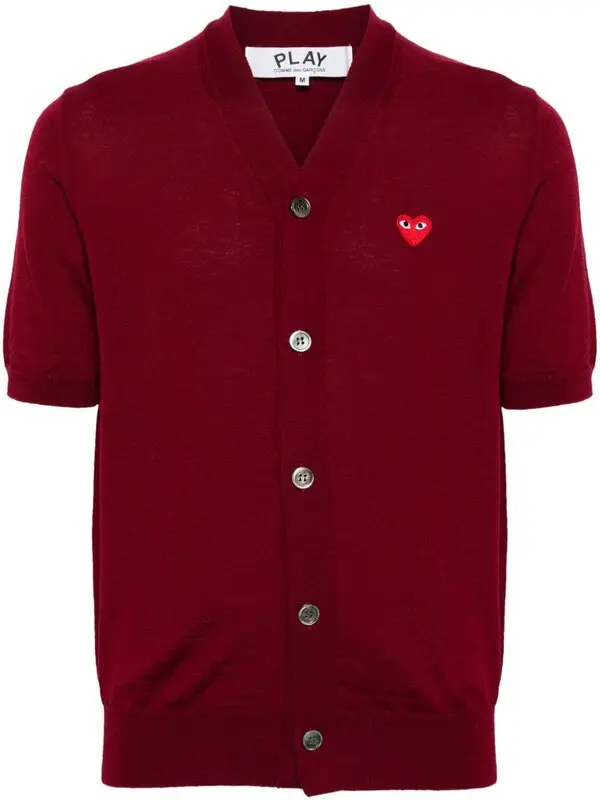 Play Comme Des Garcon V-neck Wool Cardigan - Red