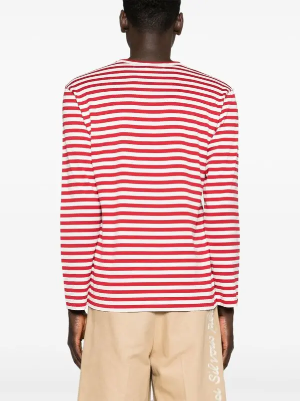Play Comme Des Garcon Heart-patch Striped T-shirt - Red
