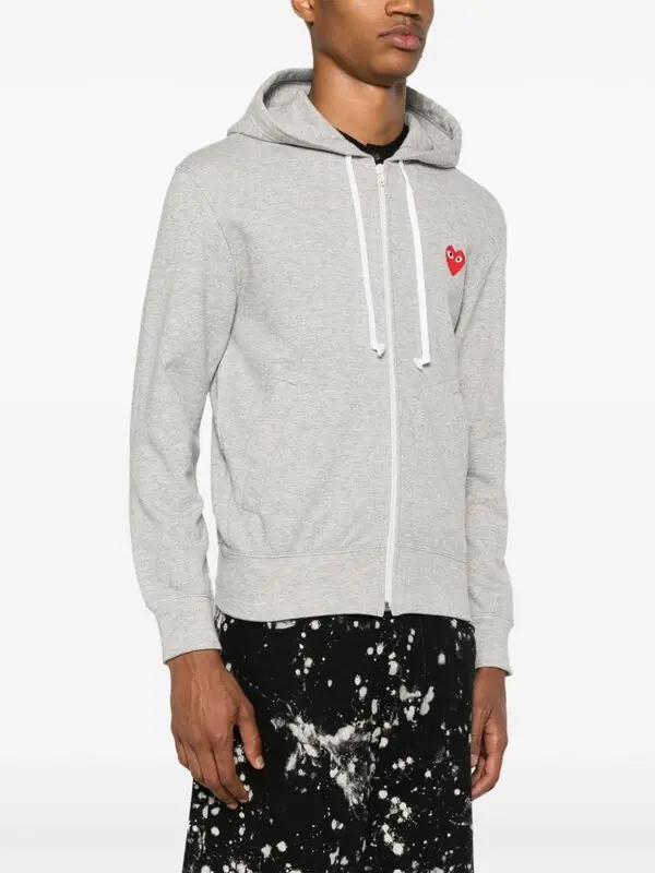 Play Comme Des Garcon Mélange-effect Cotton Hoodie - Grey