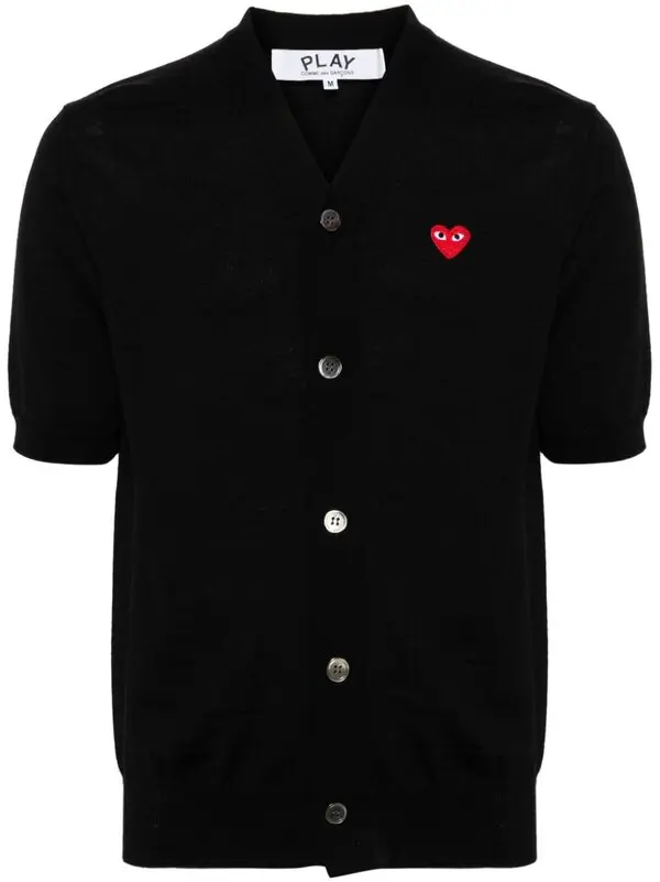 Play Comme Des Garcon V-neck Wool Cardigan - Black