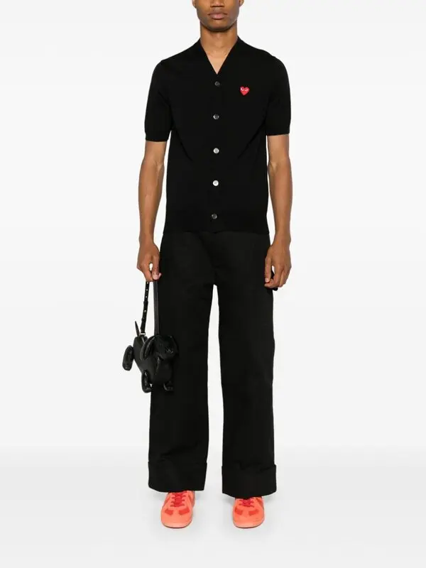 Play Comme Des Garcon V-neck Wool Cardigan - Black