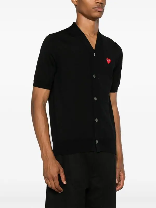 Play Comme Des Garcon V-neck Wool Cardigan - Black