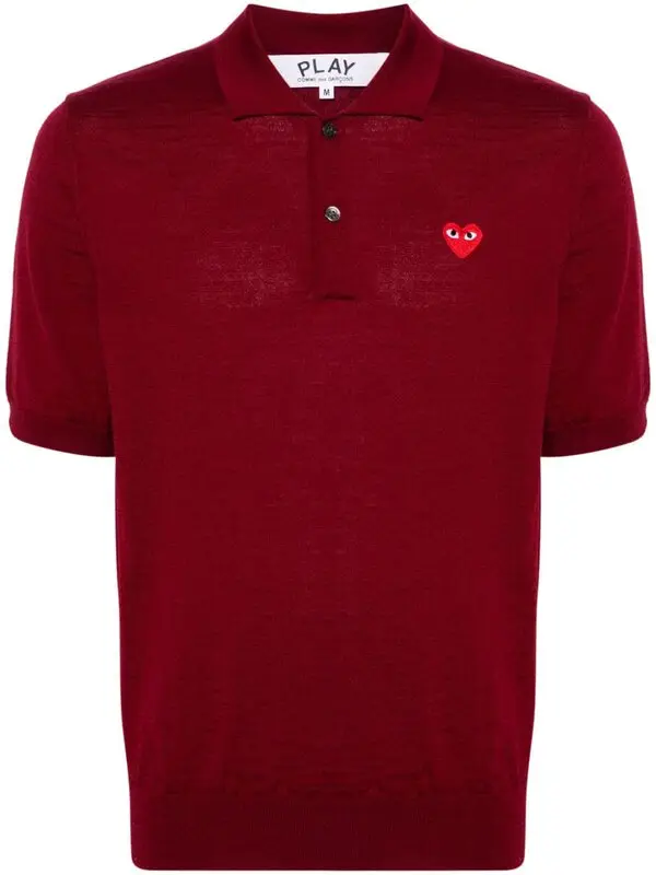 Play Comme Des Garcon Heart-patch Wool Polo Shirt - Red