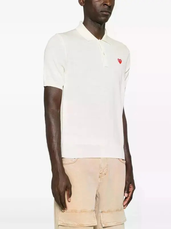 Comme Des Garçons Heart-patch Wool Polo Shirt - White