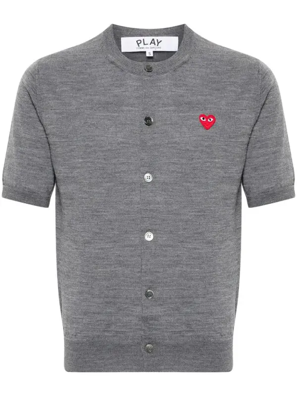 Play Comme Des Garcon Heart-patch Wool Cardigan - Grey