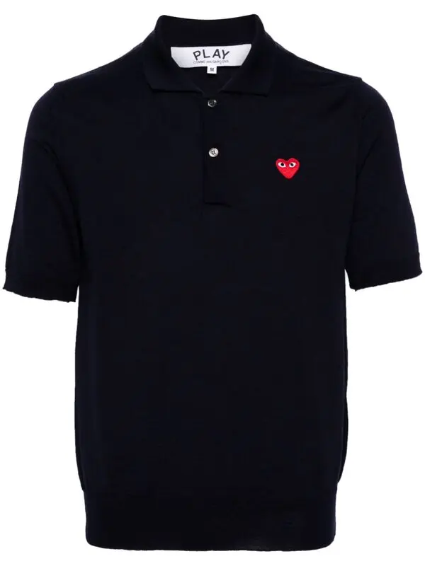 Play Comme Des Garcon Heart-patch Wool Polo Shirt - Blue