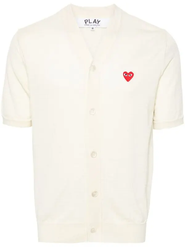 Play Comme Des Garcon Heart-patch Wool Cardigan - White