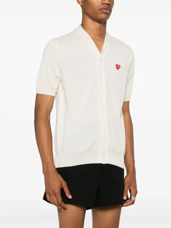 Play Comme Des Garcon Heart-patch Wool Cardigan - White
