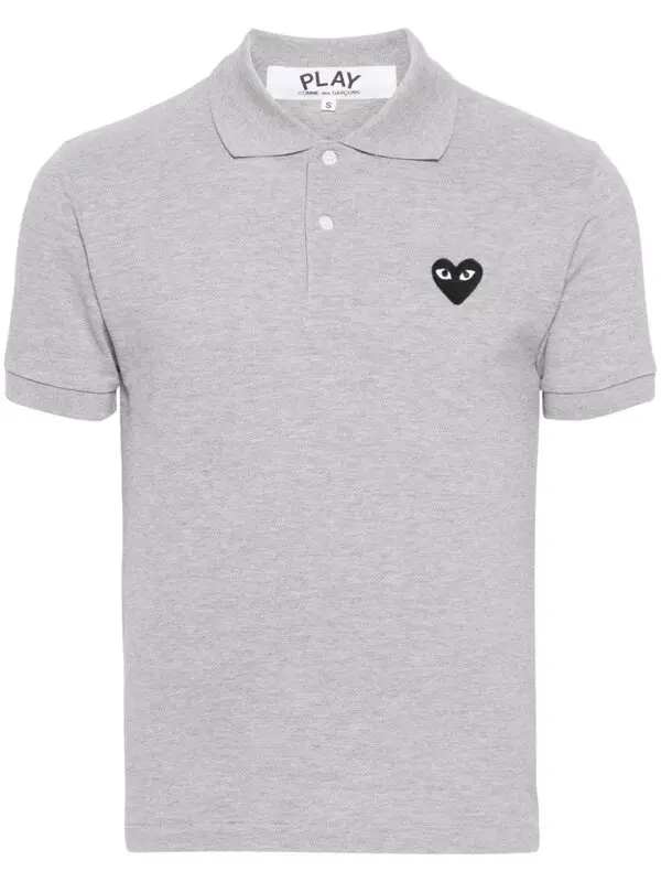 Play Comme Des Garcon Heart-patch Piqué Polo Shirt - Grey