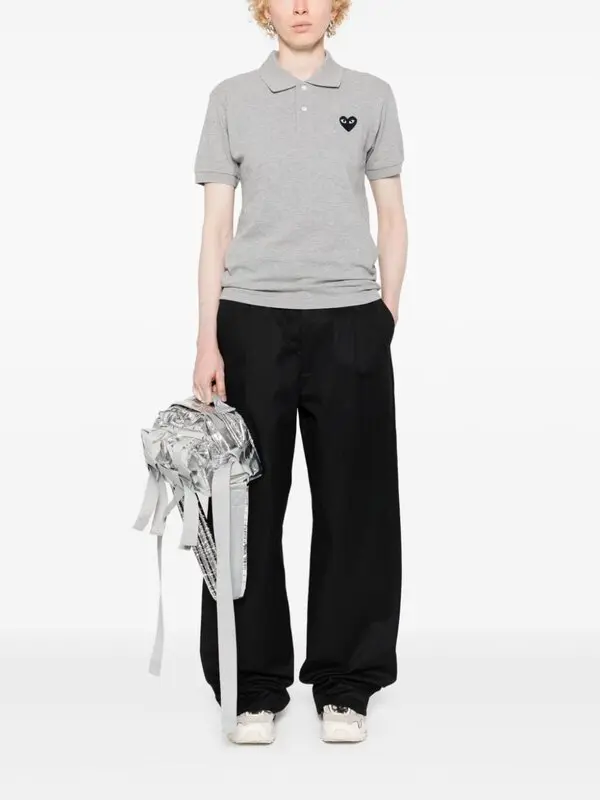 Play Comme Des Garcon Heart-patch Piqué Polo Shirt - Grey