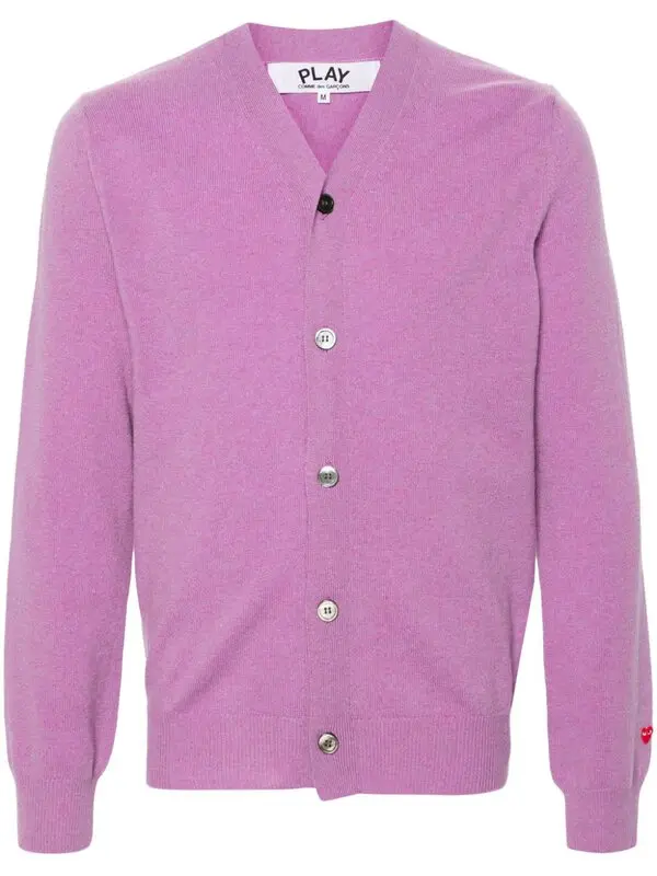 Play Comme Des Garcon Heart-patch Wool Cardigan - Purple