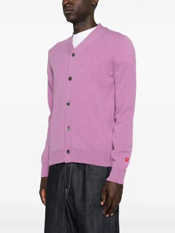 Play Comme Des Garcon Heart-patch Wool Cardigan - Purple