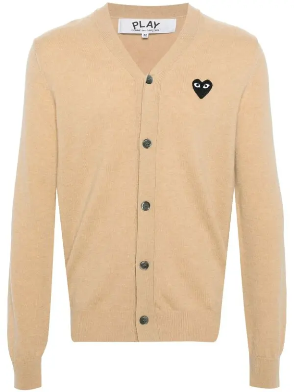 Play Comme Des Garcon Heart Patch Wool Cardigan - Neutrals