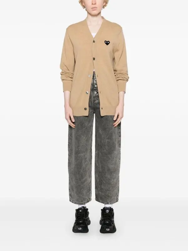 Play Comme Des Garcon Heart Patch Wool Cardigan - Neutrals