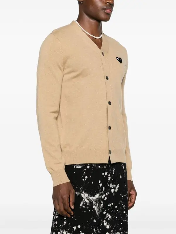 Play Comme Des Garcon Heart Patch Wool Cardigan - Neutrals