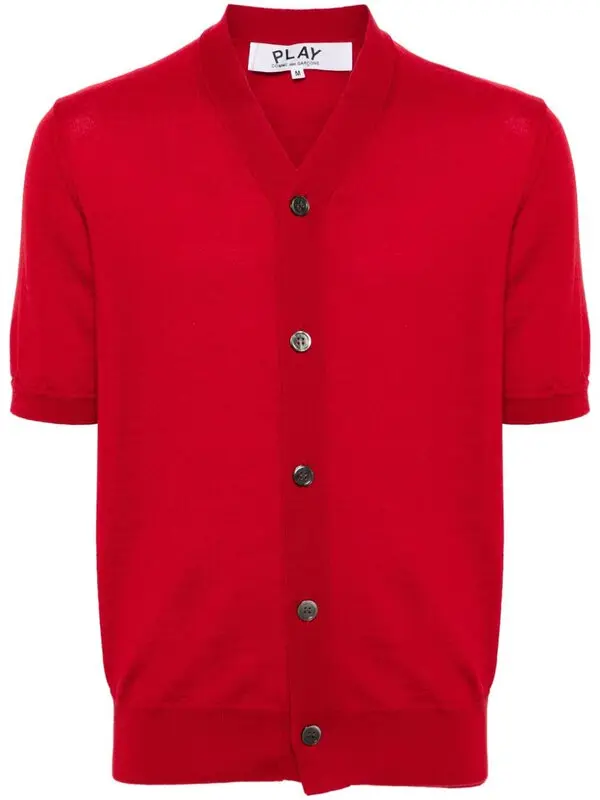 Play Comme Des Garcon V-neck Wool Cardigan - Red