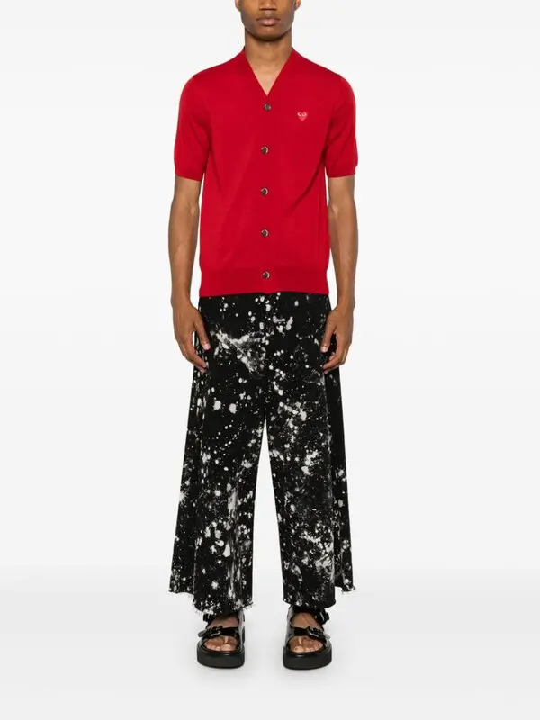 Play Comme Des Garcon V-neck Wool Cardigan - Red